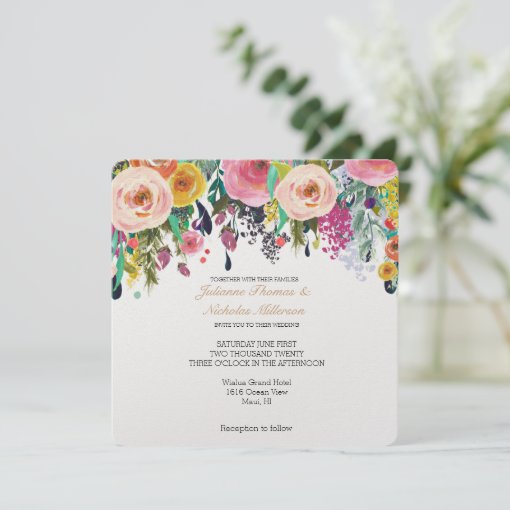 Romantic Garden Floral Square Wedding Invitation | Zazzle