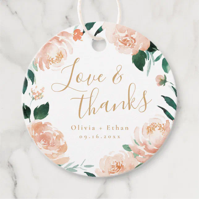 Romantic garden love and thanks floral wedding favor tags | Zazzle