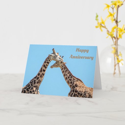 Romantic Giraffe Couple Portrait Happy Anniversary Card | Zazzle