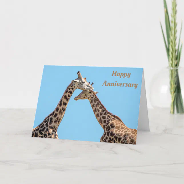 Romantic Giraffe Couple Portrait Happy Anniversary Card | Zazzle