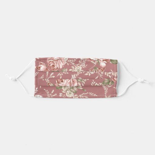 Romantic Girly Blush Roses - Dark Pink Background Adult Cloth Face Mask ...