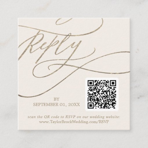 Romantic Gold and Ivory QR Code Wedding RSVP Enclosure Card | Zazzle