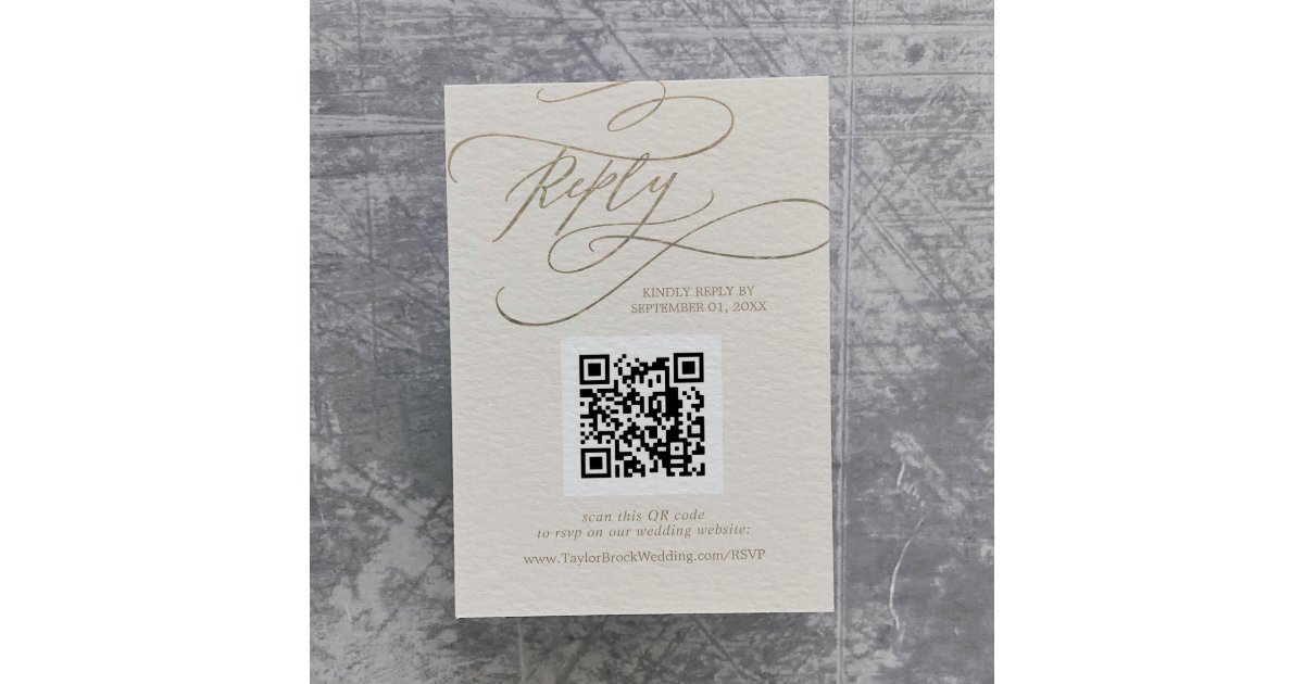 Romantic Gold and Ivory Wedding QR Code RSVP Enclosure Card | Zazzle