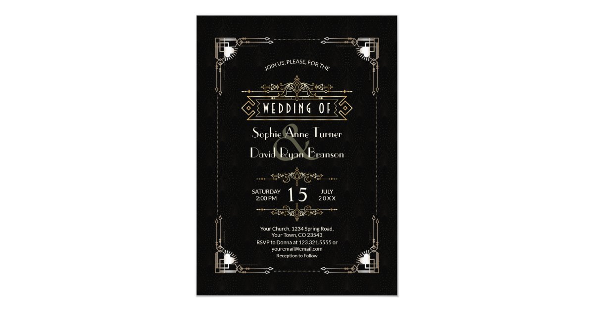 Romantic Gold Black Great Gatsby Art Deco Wedding Invitation | Zazzle.com