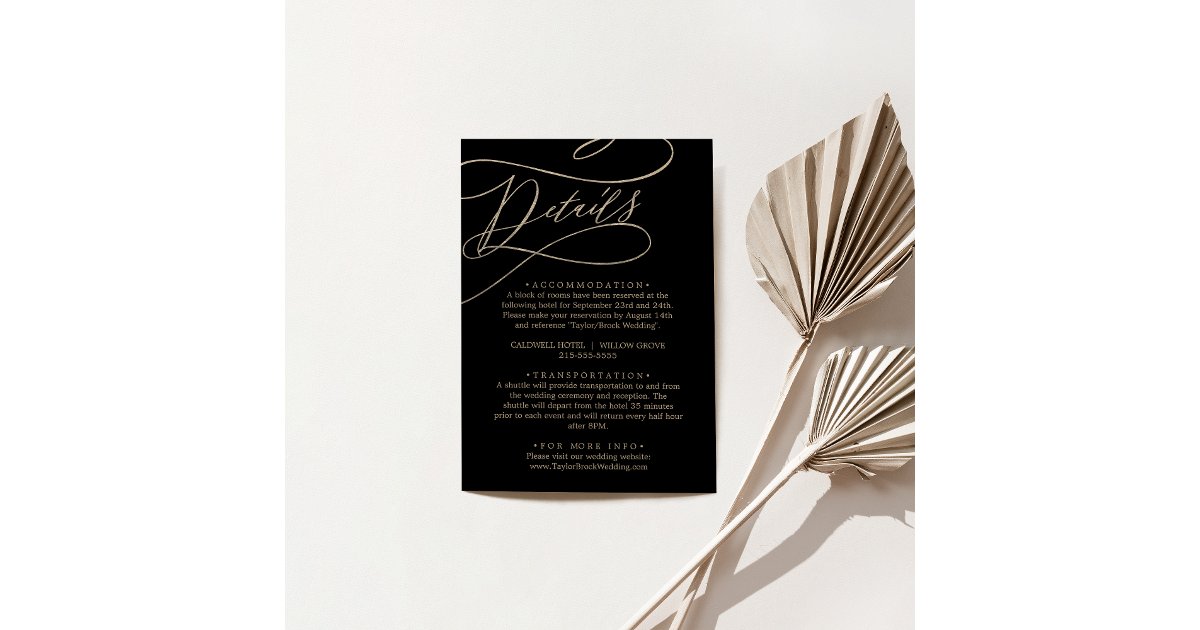Romantic Gold Calligraphy Black Detail Insert Card | Zazzle