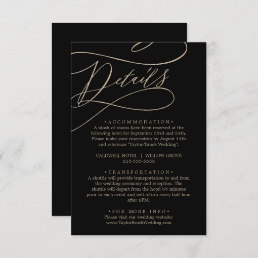 Romantic Gold Calligraphy Black Detail Insert Card | Zazzle