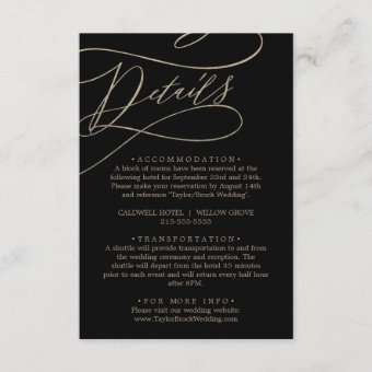 Romantic Gold Calligraphy Black Detail Insert Card | Zazzle