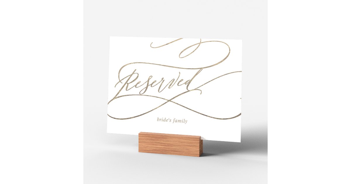 Romantic Gold Calligraphy | Flourish Reserved Sign | Zazzle