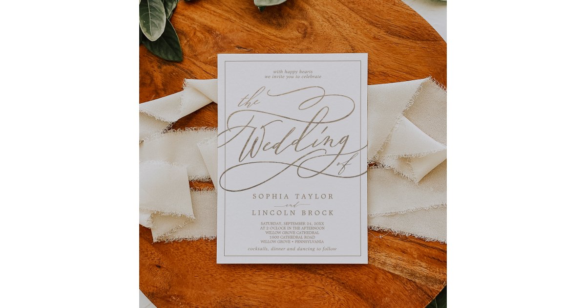 Romantic Gold Calligraphy | Frame The Wedding Of Invitation | Zazzle