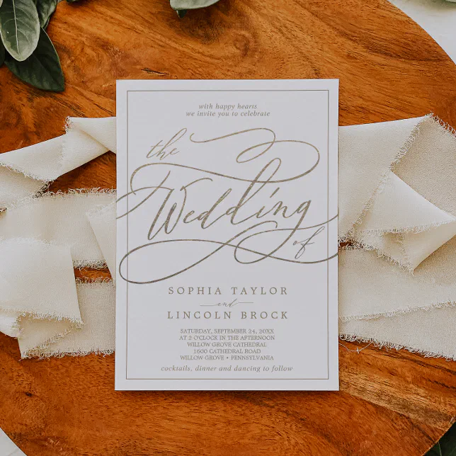 Romantic Gold Calligraphy | Frame The Wedding Of Invitation | Zazzle