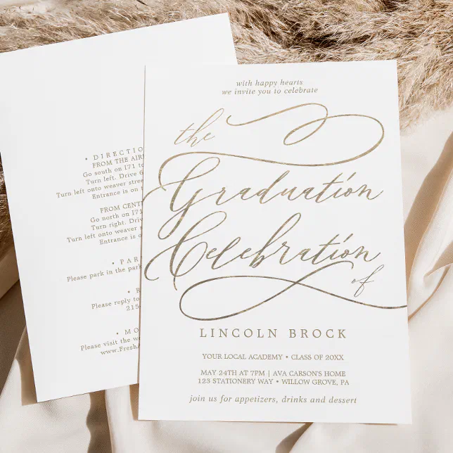 Romantic Gold Calligraphy Graduation Celebration Invitation | Zazzle