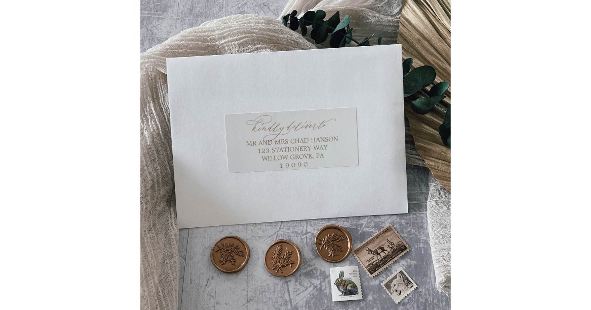 Romantic Gold Calligraphy Guest Address Labels | Zazzle