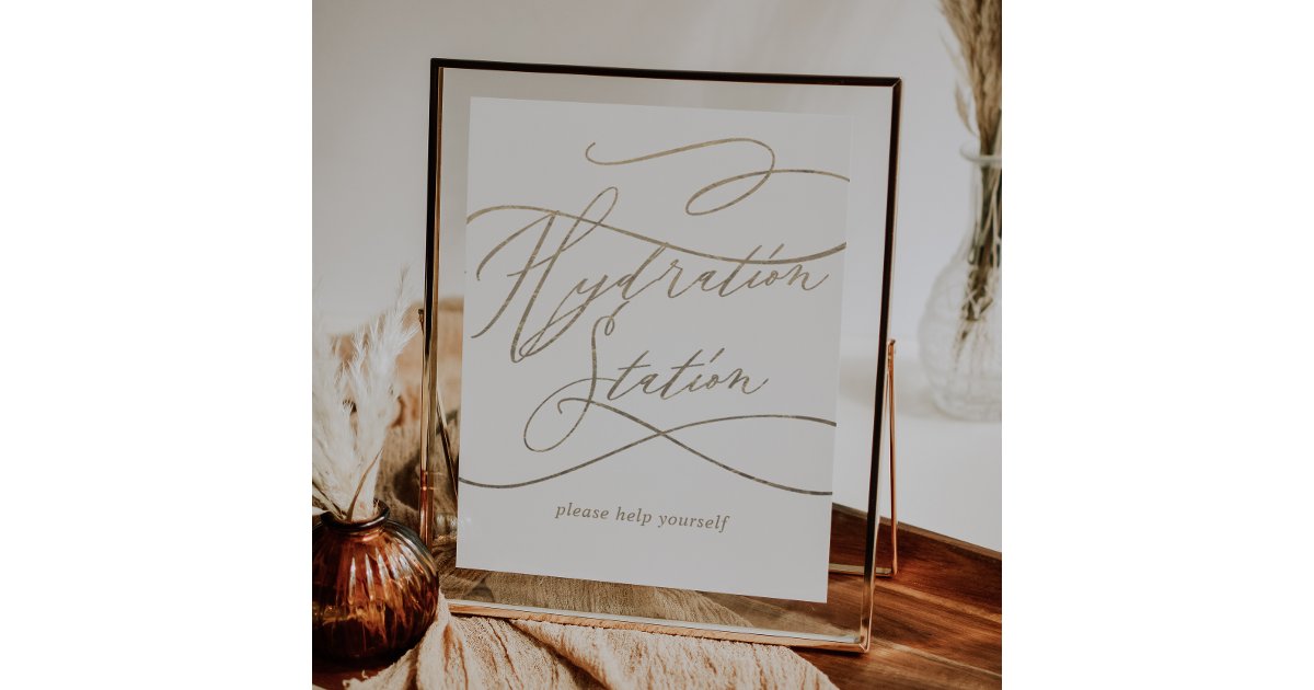 Romantic Gold Calligraphy Hydration Station Poster | Zazzle