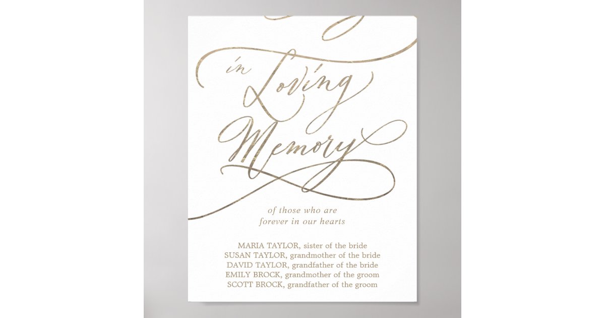 Romantic Gold Calligraphy In Loving Memory Sign | Zazzle.com