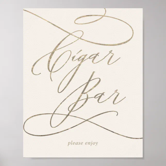 Romantic Gold Calligraphy | Ivory Cigar Bar Sign | Zazzle