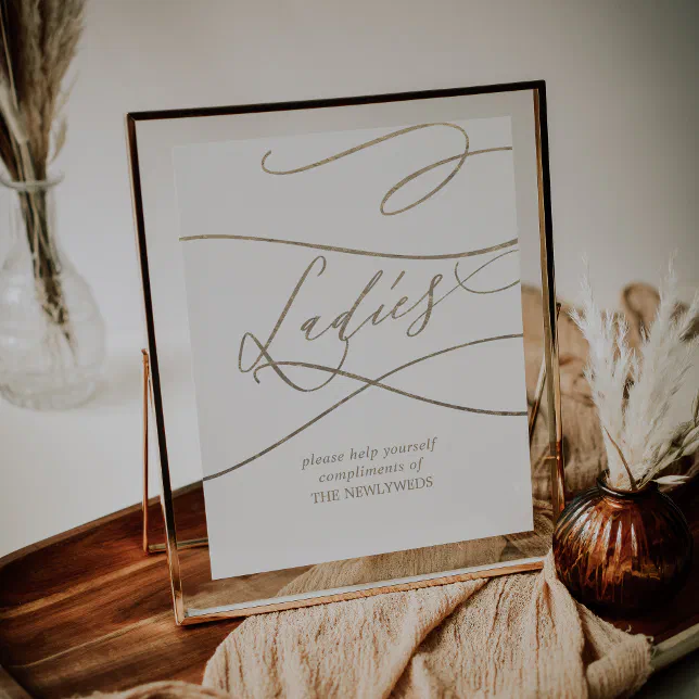 Romantic Gold Calligraphy Ladies Bathroom Sign | Zazzle