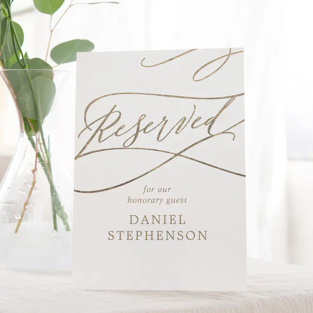 Romantic Gold Calligraphy Memorial Reserved Pedestal Sign | Zazzle