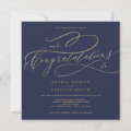 Romantic Gold Calligraphy Navy Congratulations Invitation | Zazzle