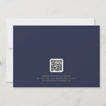 Romantic Gold Calligraphy Navy QR Code Horizontal Save The Date | Zazzle