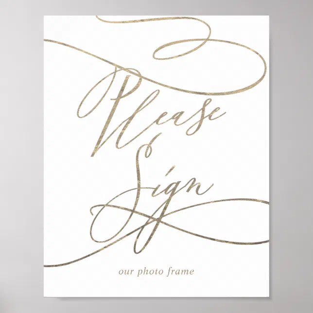 Romantic Gold Calligraphy Please Sign Poster | Zazzle
