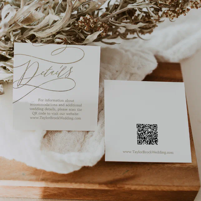 Romantic Gold Calligraphy QR Code Wedding Details Enclosure Card | Zazzle