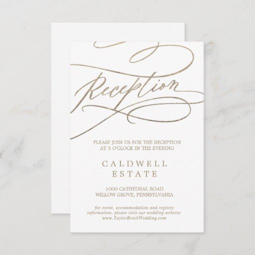 Romantic Gold Calligraphy Reception Insert Card | Zazzle