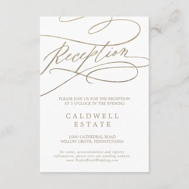 Romantic Gold Calligraphy Reception Insert Card | Zazzle