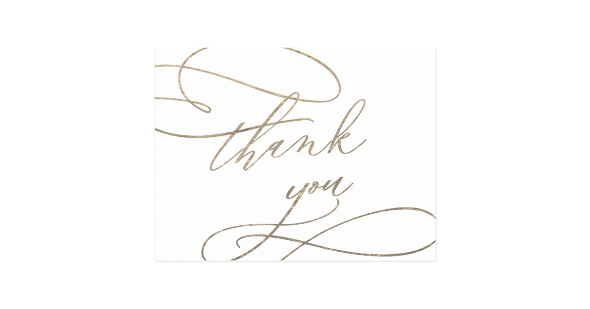 Romantic Gold Calligraphy Thank You Postcard | Zazzle.com