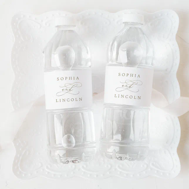 Romantic Gold Calligraphy Water Bottle Label | Zazzle