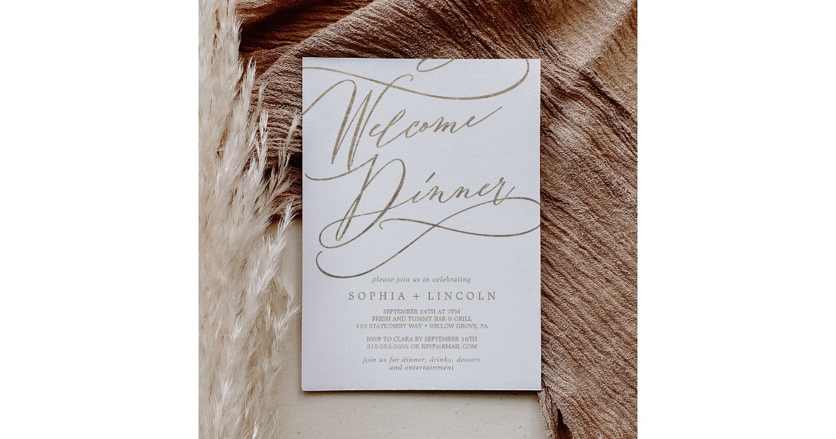 Romantic Gold Calligraphy Welcome Dinner Invitation | Zazzle