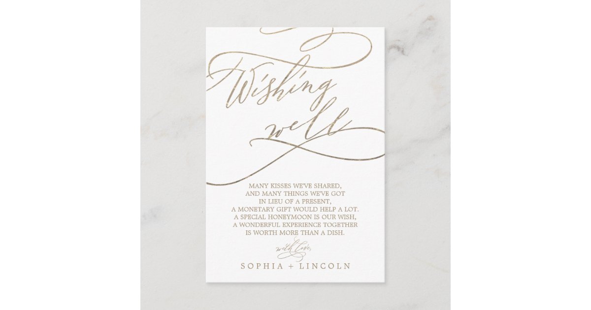 Romantic Gold Calligraphy Wishing Well Card | Zazzle