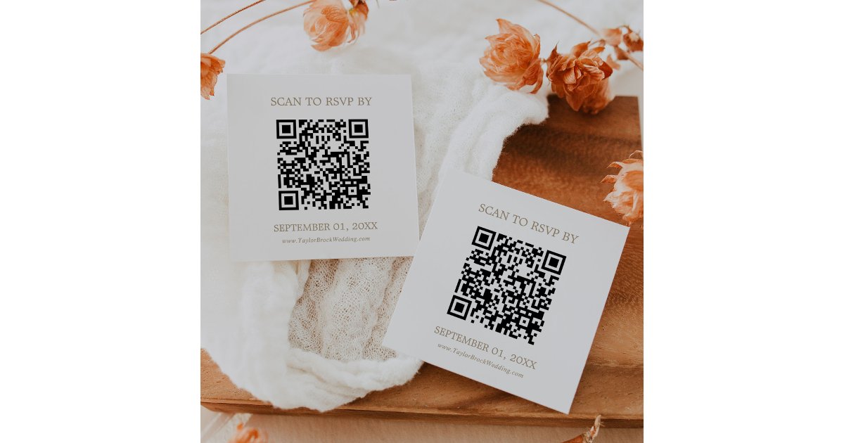 Romantic Gold Coordinate QR Code Wedding RSVP Enclosure Card | Zazzle