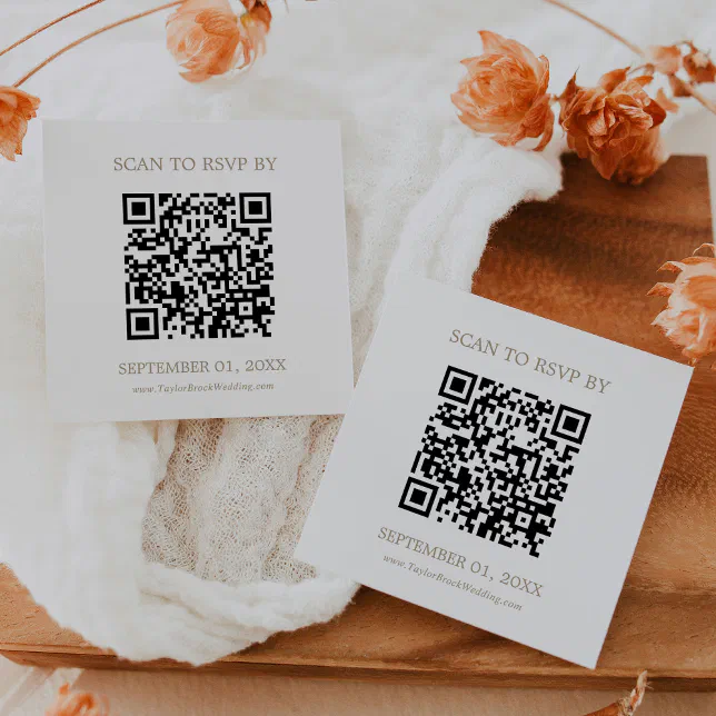 Romantic Gold Coordinate QR Code Wedding RSVP Enclosure Card | Zazzle