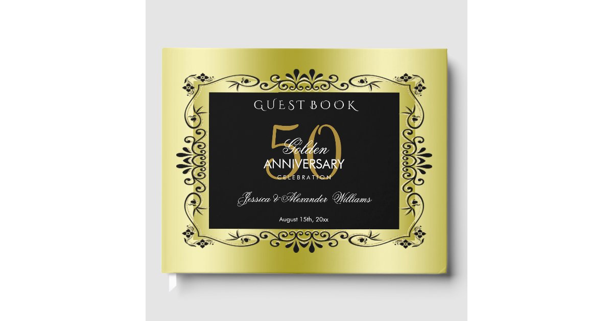 Romantic Gold Decorative Framed 50th Wedding Guest Book | Zazzle