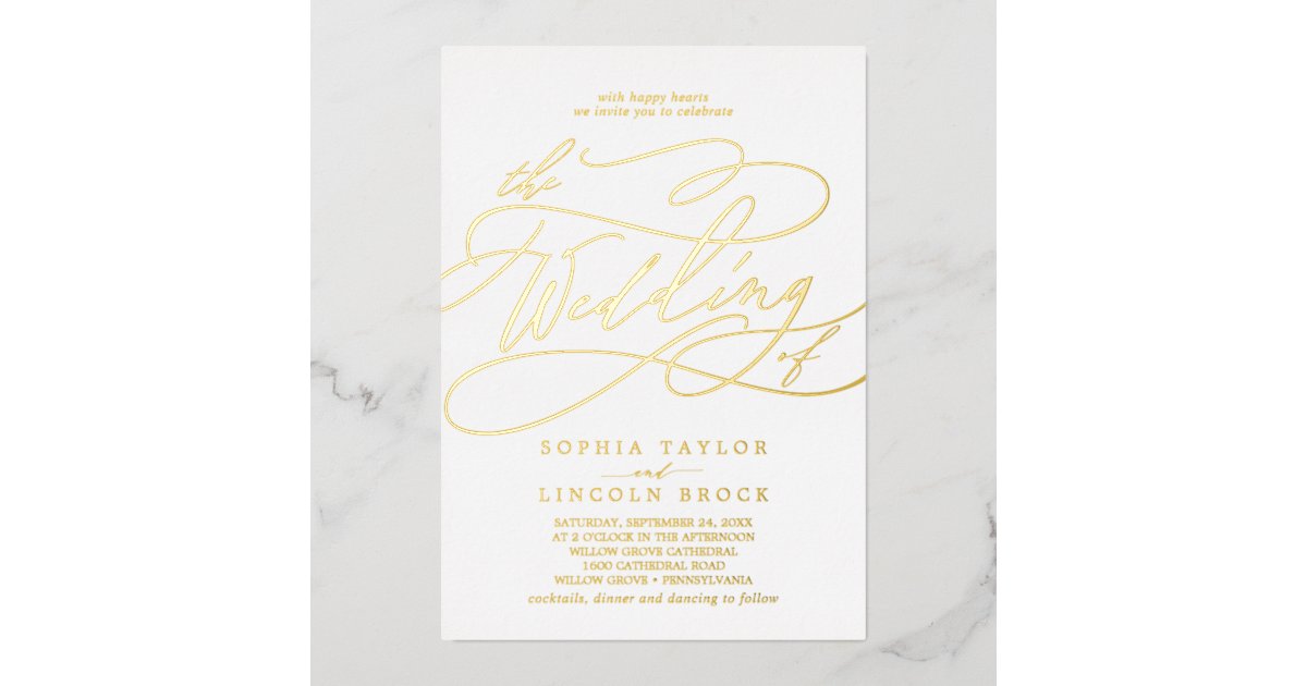 Romantic Gold Foil Flourish The Wedding Of Invitation | Zazzle