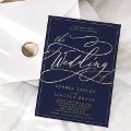 Romantic Gold Foil | Navy Blue Frame Wedding Foil Invitation | Zazzle