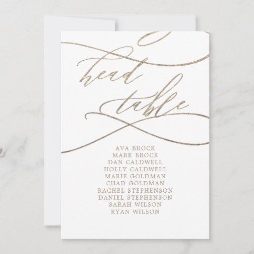 Romantic Gold Head Table Seating Chart Card | Zazzle