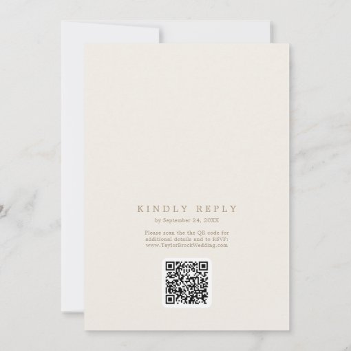 Romantic Gold Ivory Monogram QR Code Back Wedding Invitation | Zazzle