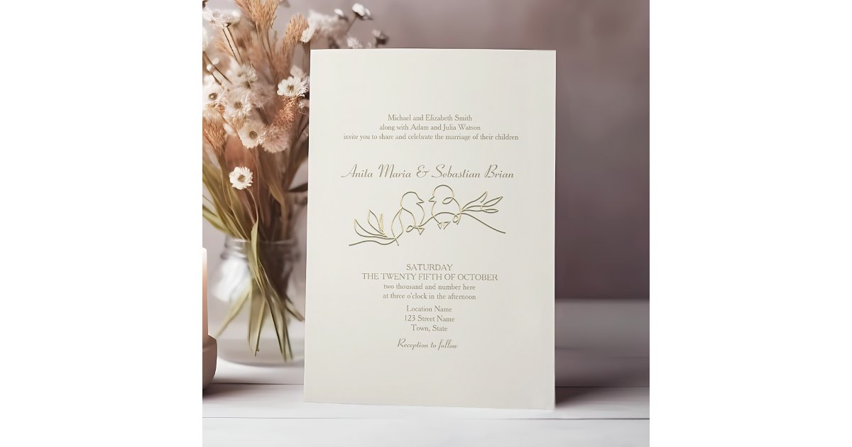Romantic Gold Ivory Wedding Invitation | Zazzle