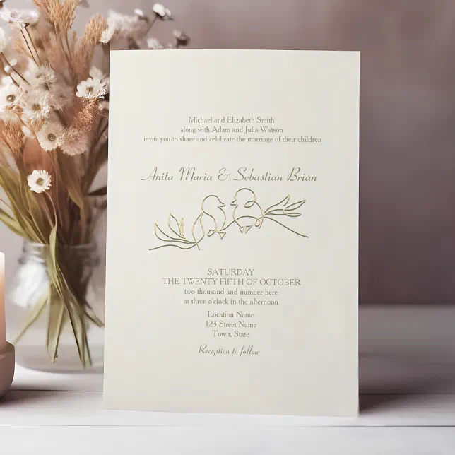 Romantic Gold Ivory Wedding Invitation | Zazzle