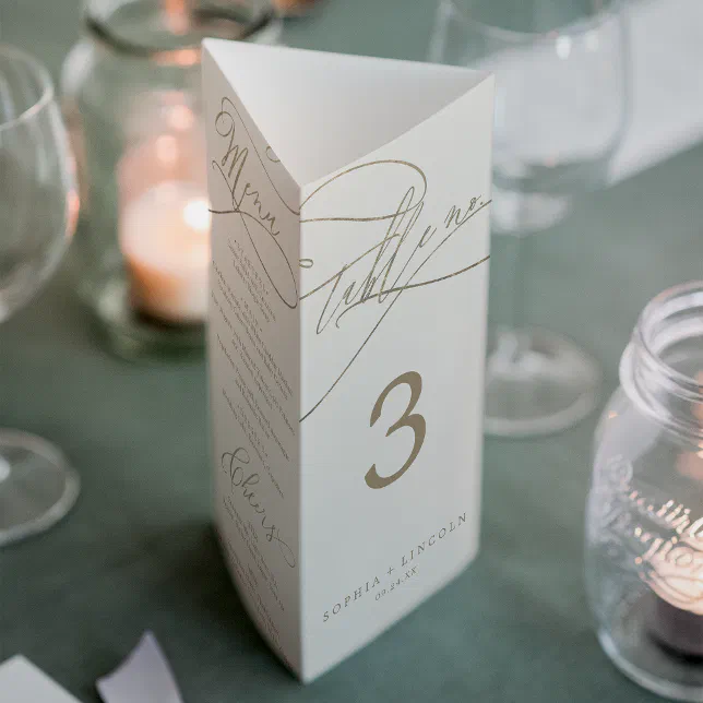 Romantic Gold Ivory Wedding Trifold Table Number | Zazzle