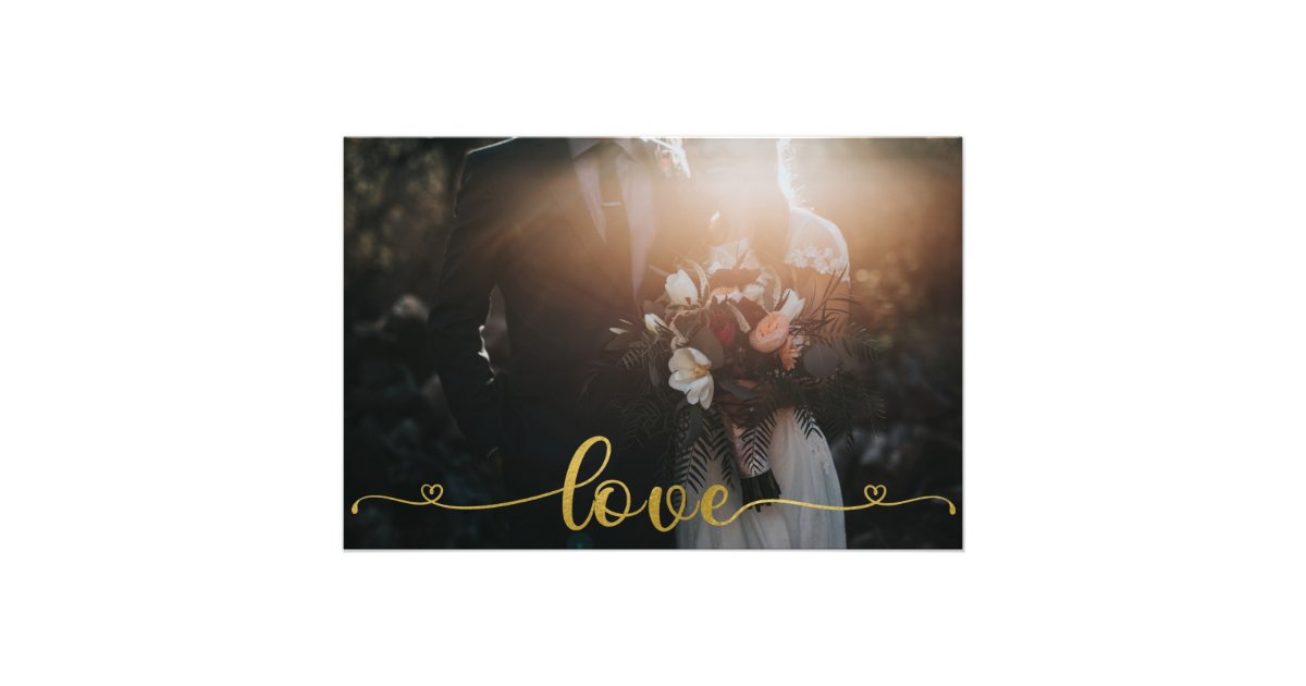 Romantic Gold Love Script Elegant Wedding Photo Print | Zazzle