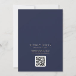 Romantic Gold Navy Monogram QR Code Back Wedding Invitation | Zazzle