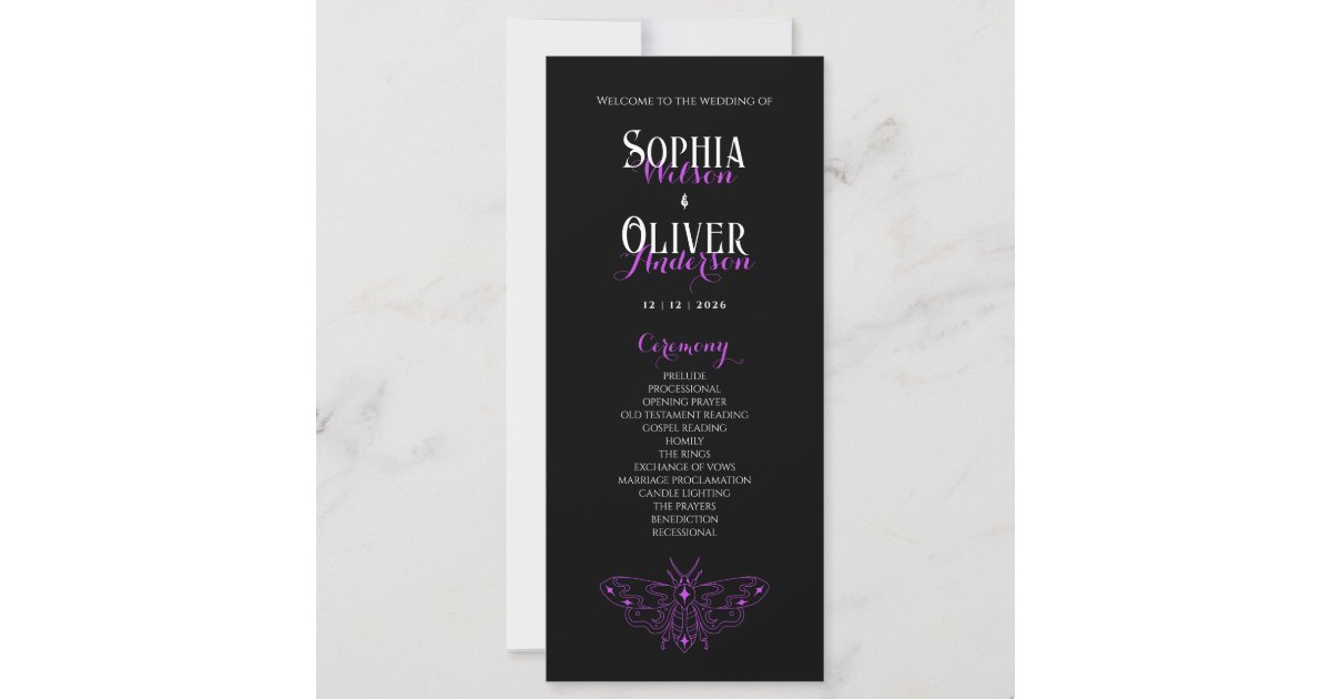 Romantic Gothic Black & Purple Wedding Program | Zazzle