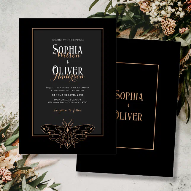 Romantic Gothic dark black wedding Invitation | Zazzle