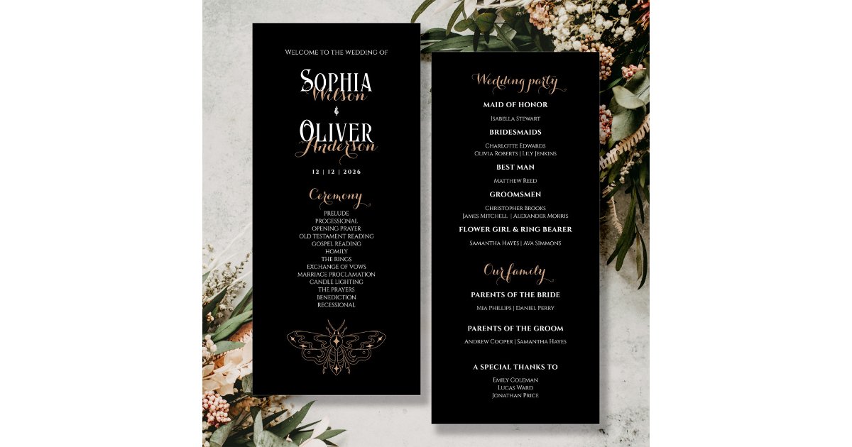 Romantic Gothic dark black wedding Program | Zazzle