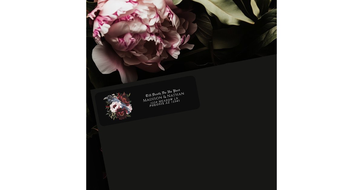 Romantic Gothic Watercolor Raven Wedding Return Label | Zazzle