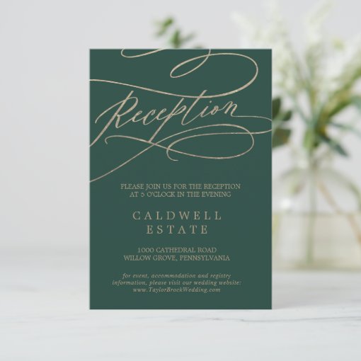 Romantic Green Calligraphy Reception Insert Card | Zazzle
