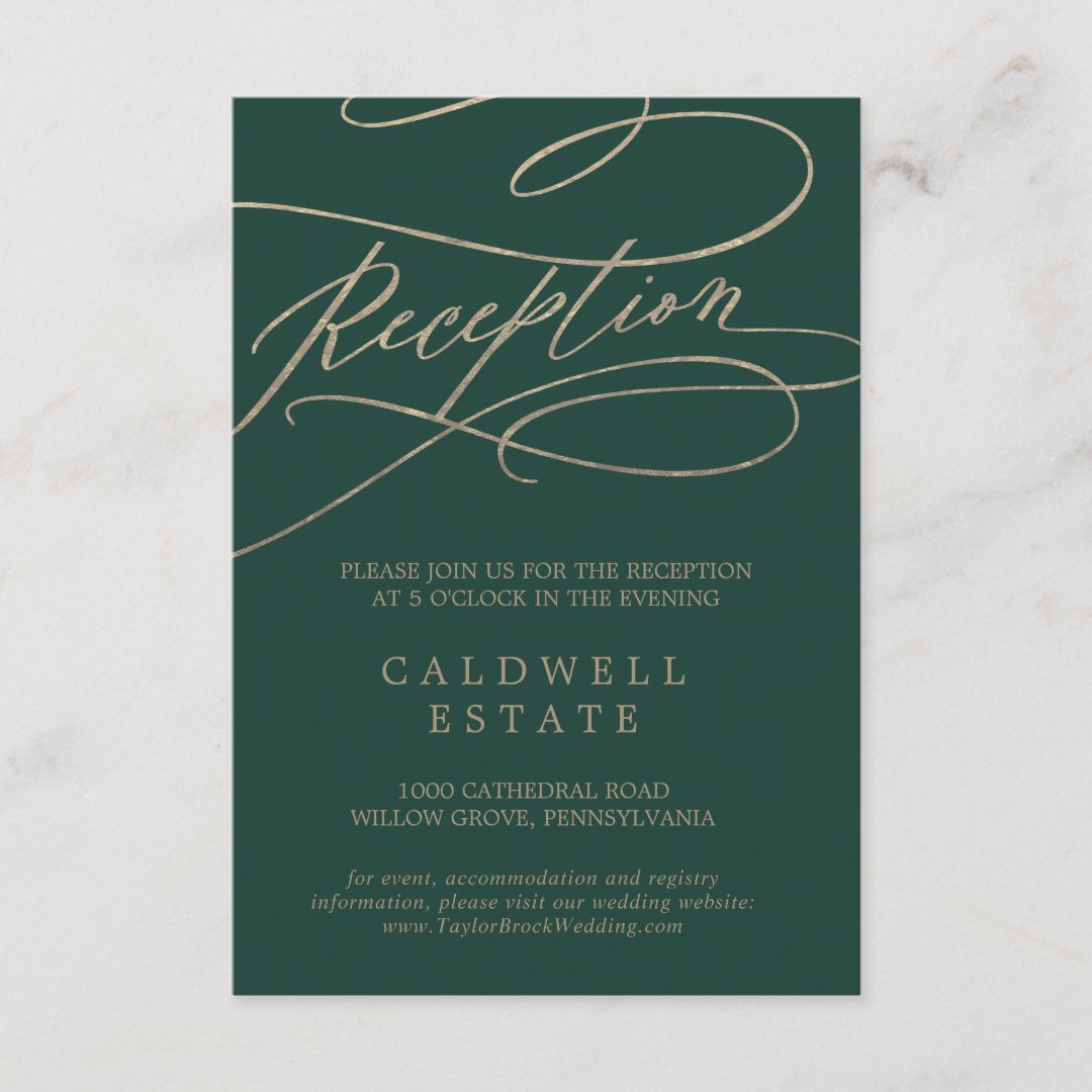 Romantic Green Calligraphy Reception Insert Card | Zazzle