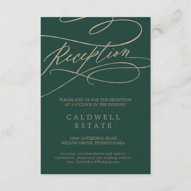 Romantic Green Calligraphy Reception Insert Card | Zazzle